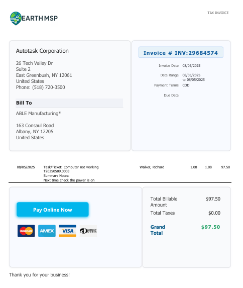 Free Autotask Invoice and Email HTML Template